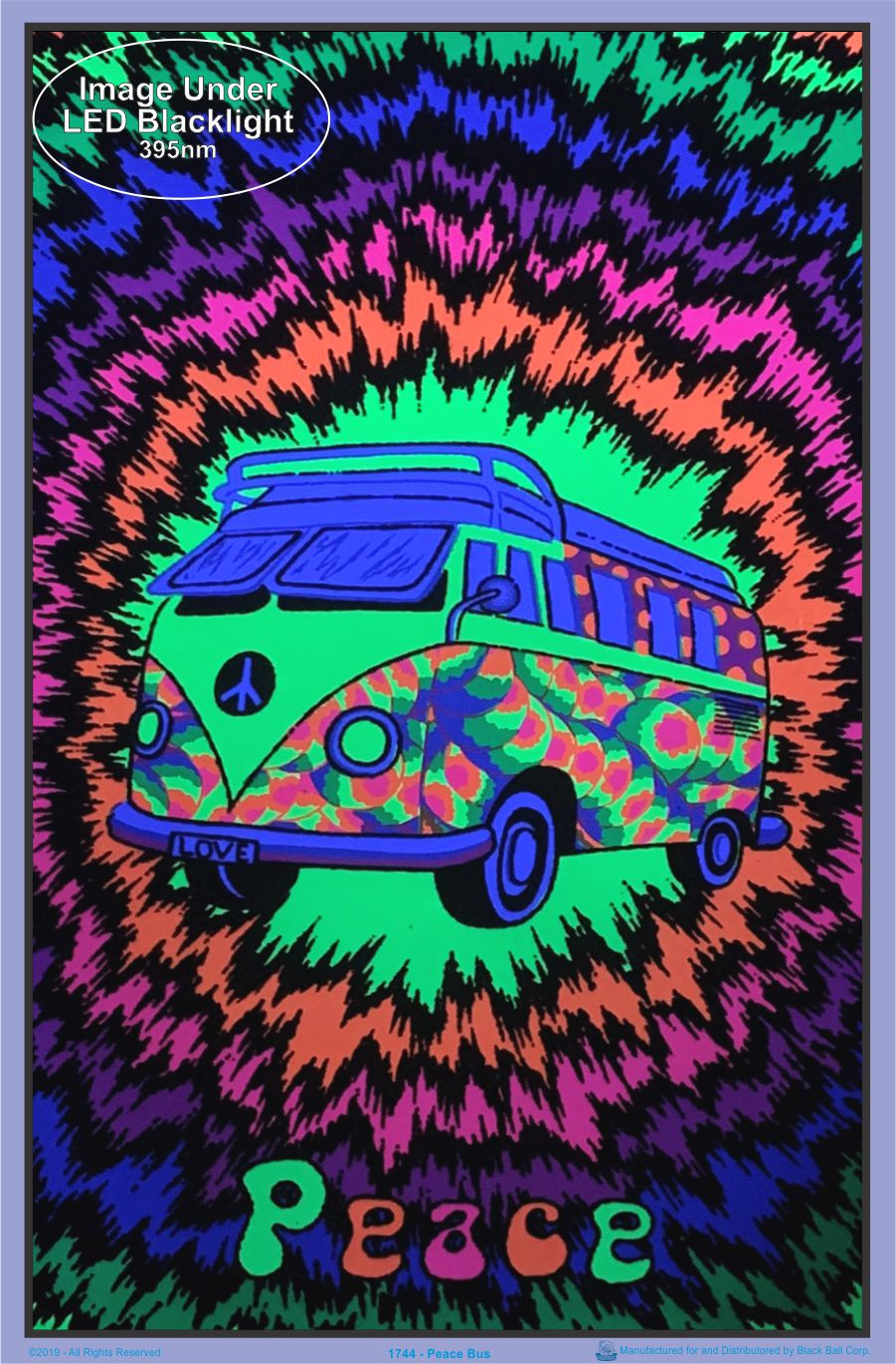 Peace Bus Flocked Blacklight Poster - 23" x 35"