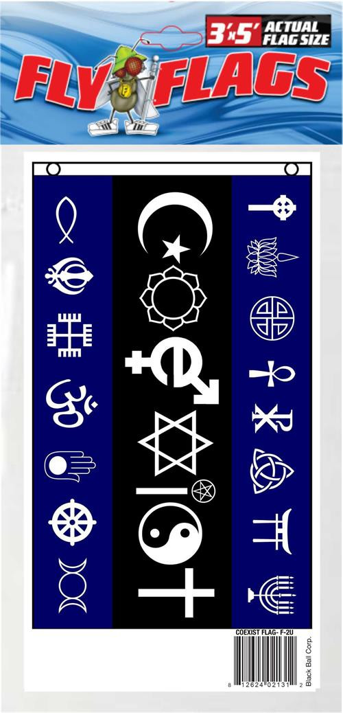 Coexist Fly Flag 3' x 5' - Blacklight.com