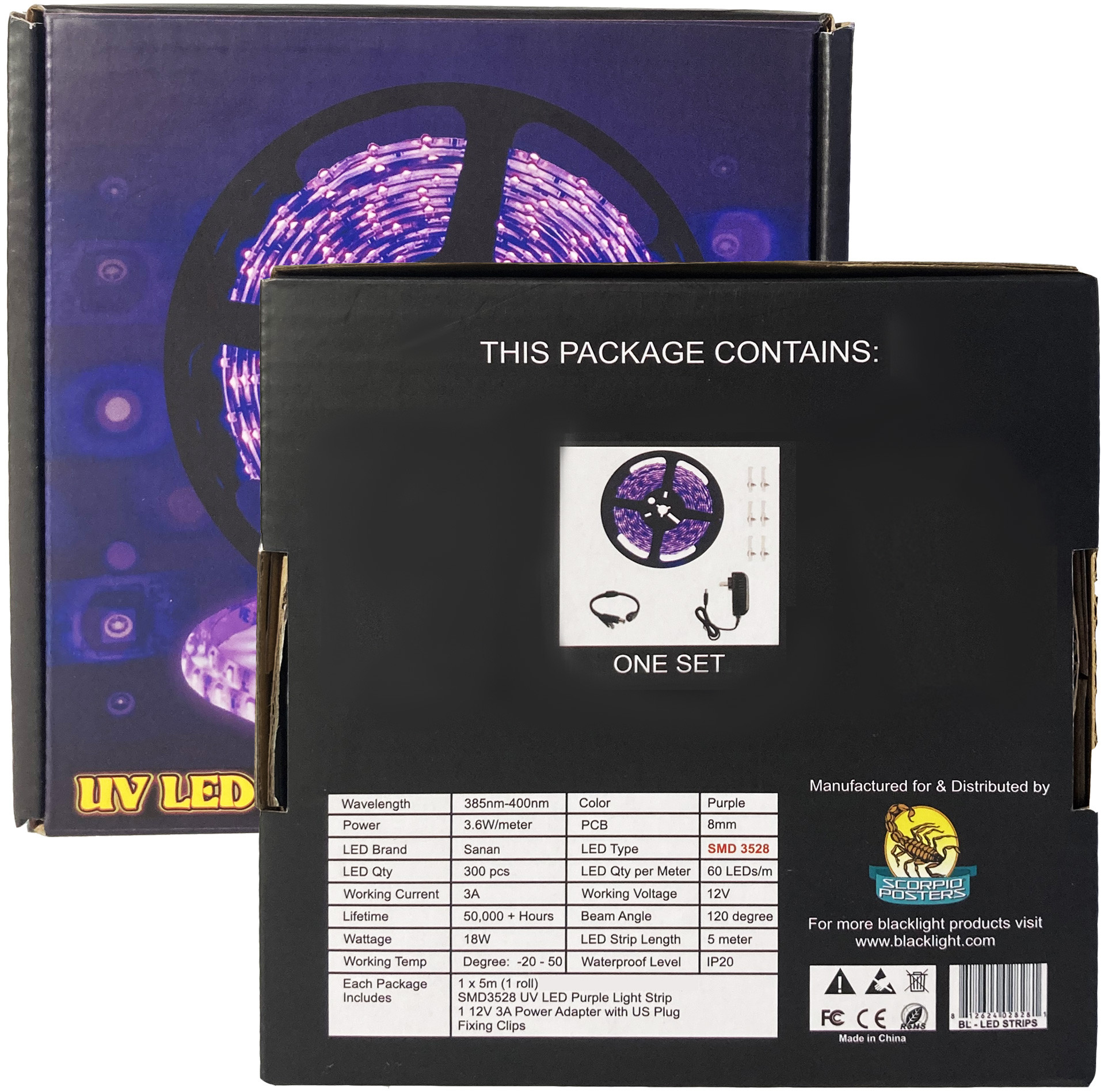 UV LED Blacklight Strip Light 5m (16.4 ft) - 300 LED - 385nm-400nm ...