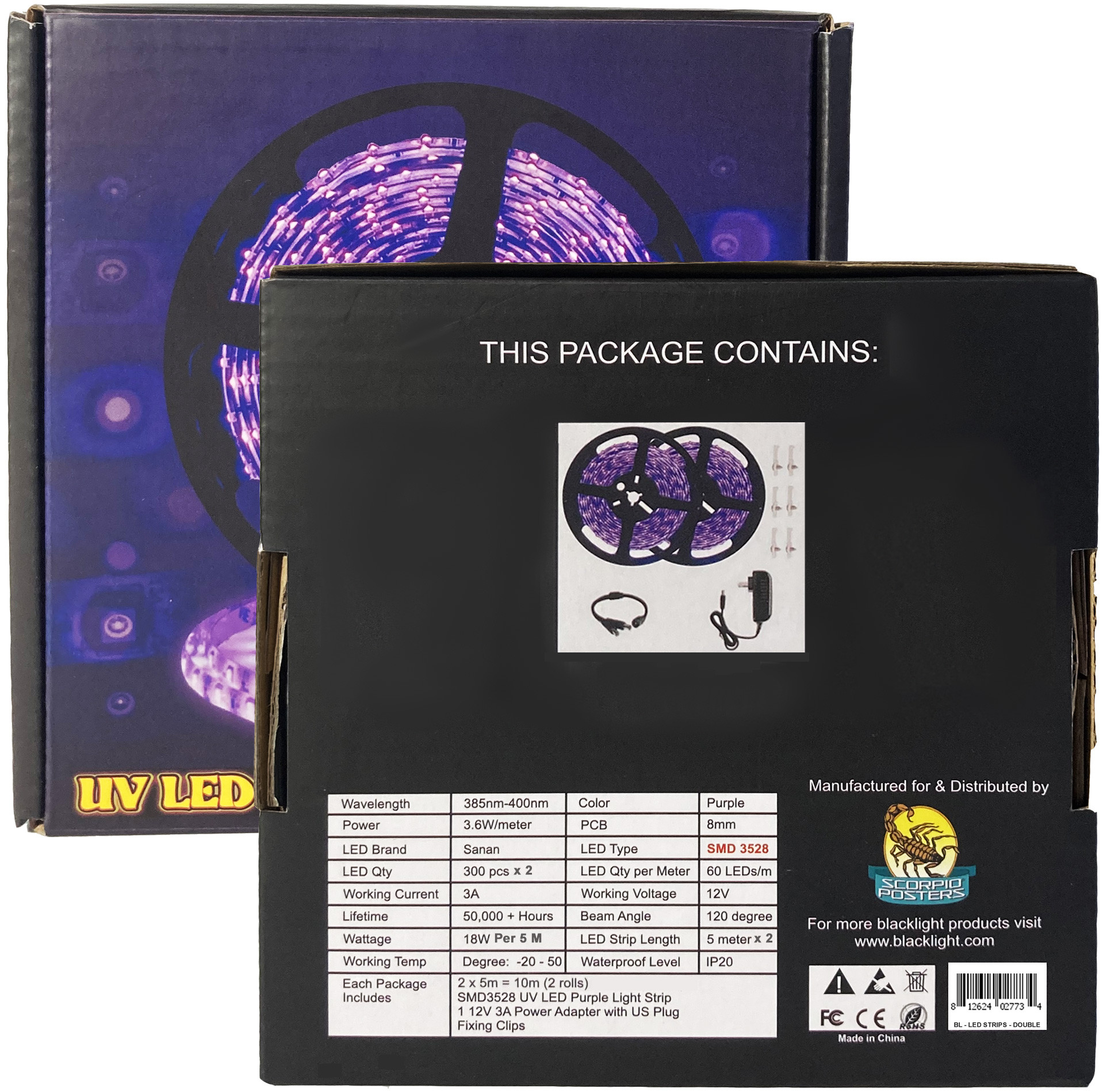 UV LED Blacklight Strip Light 10m (32.8 ft) - 600 LED - 385nm-400nm ...