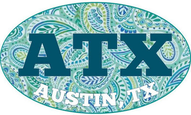 ATX Austin TX Paisley Oval - Postcard Sized Vinyl Sticker 6" x 3.5 ...
