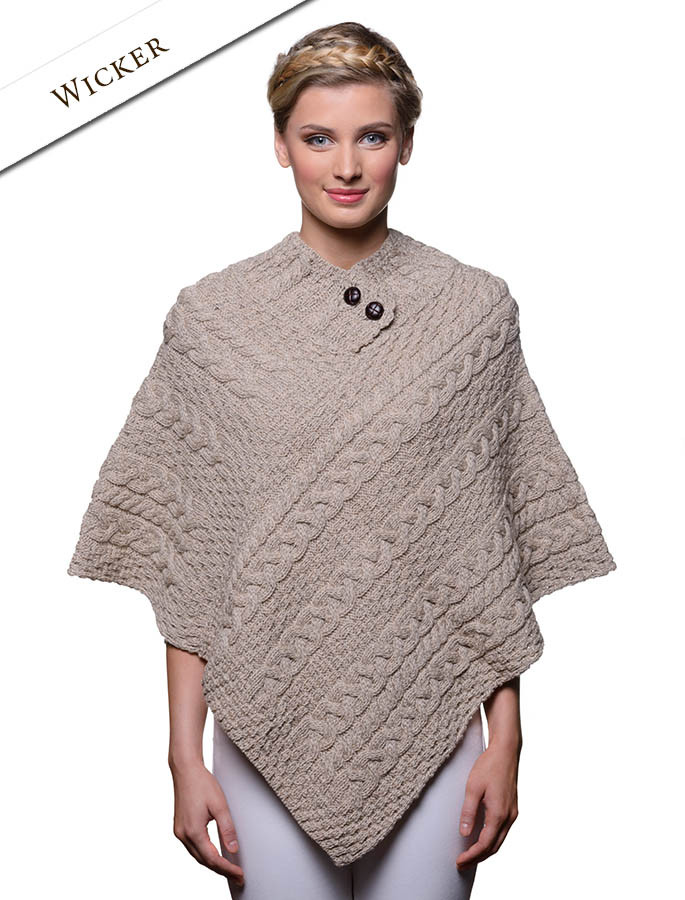 Wool poncho, knitted poncho, cable knit poncho | Glenaran