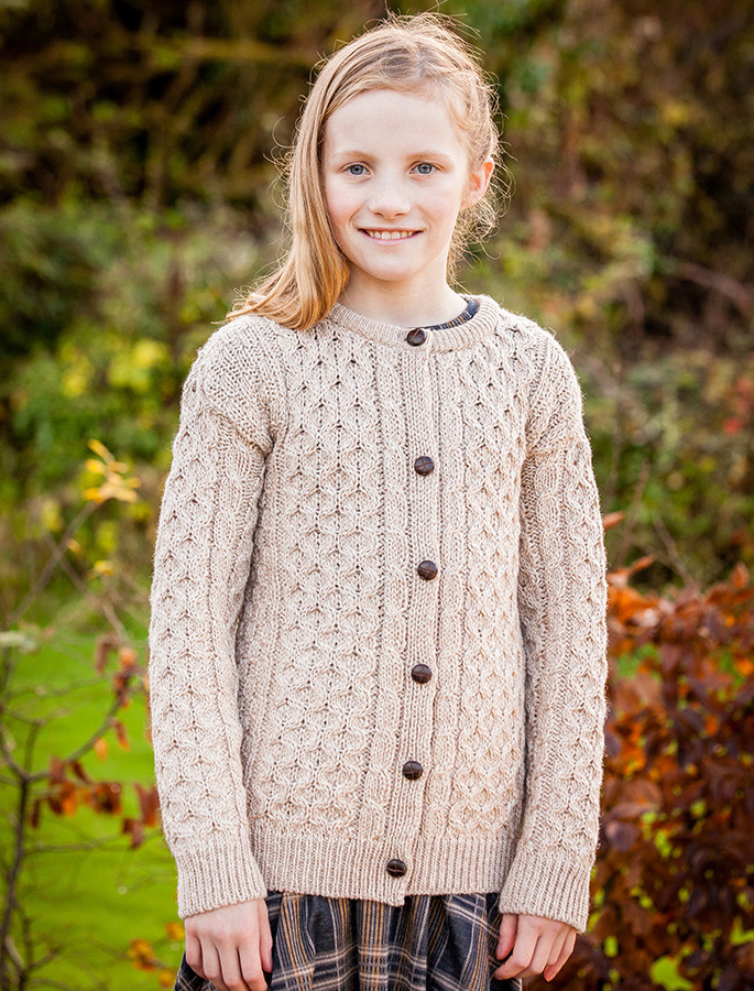 Kid's Traditional Aran Merino Wool Cardigan