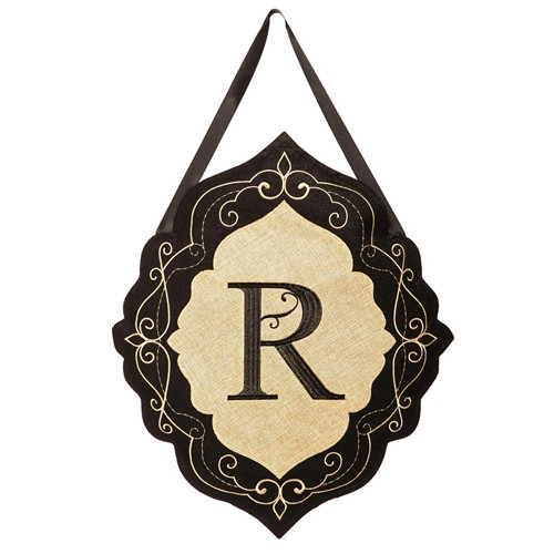 Classic Monogram "R" Burlap Hanger - McClard's Gifts