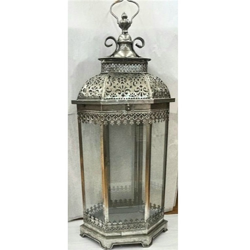 Large Silver Detailed Lantern - McClard's Gifts