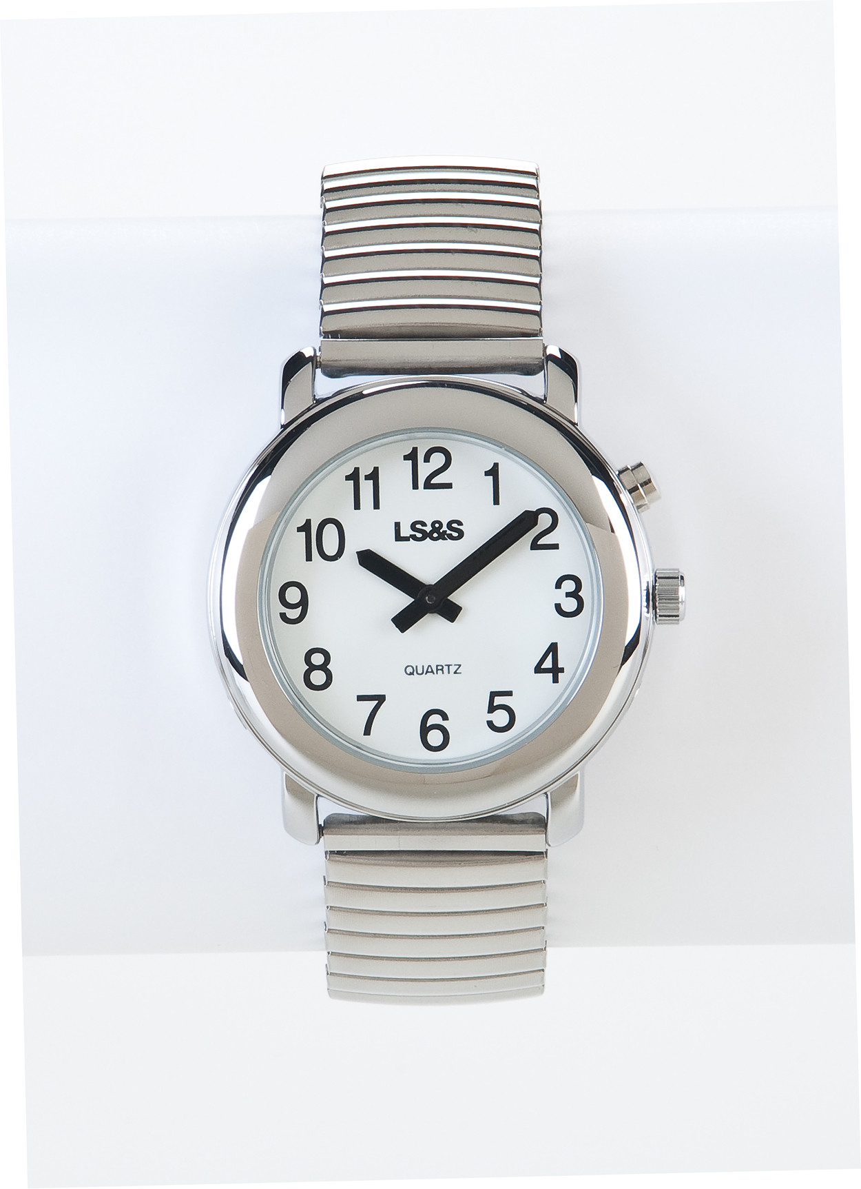 Talking Watch 1-Button White Face - Silver Exp. Band