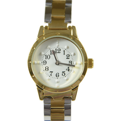 Braille Watch Gold Case with White Face and Two-Toned Bracelet Band | LS&S