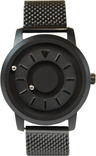 Magnetic Tactile Watch with a Black Metal Face and a Black Steel Mesh ...