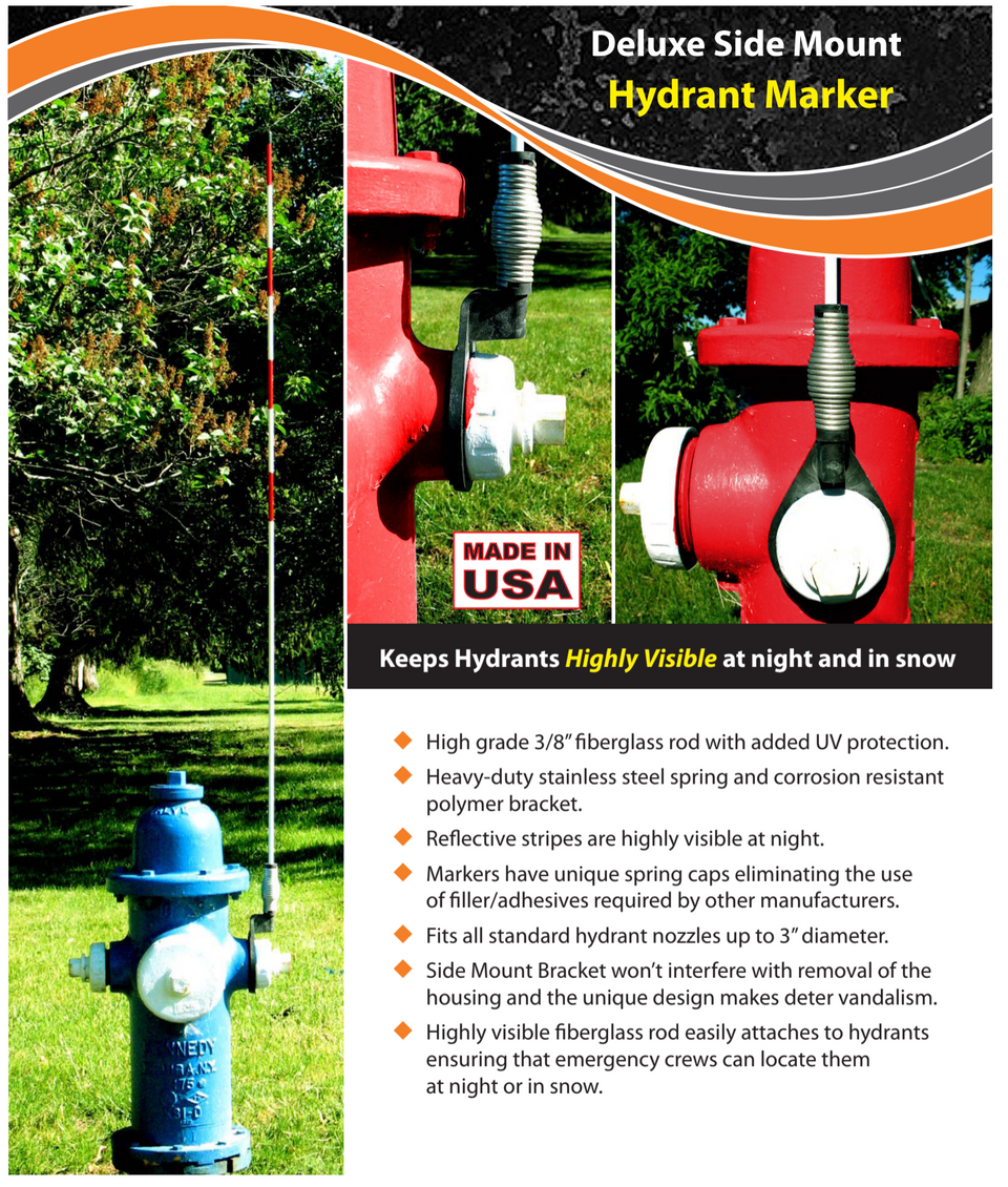 Fire Hydrant Marker 60", 3/8" Fiberglass Rod w/Reflective Tape - U.S ...