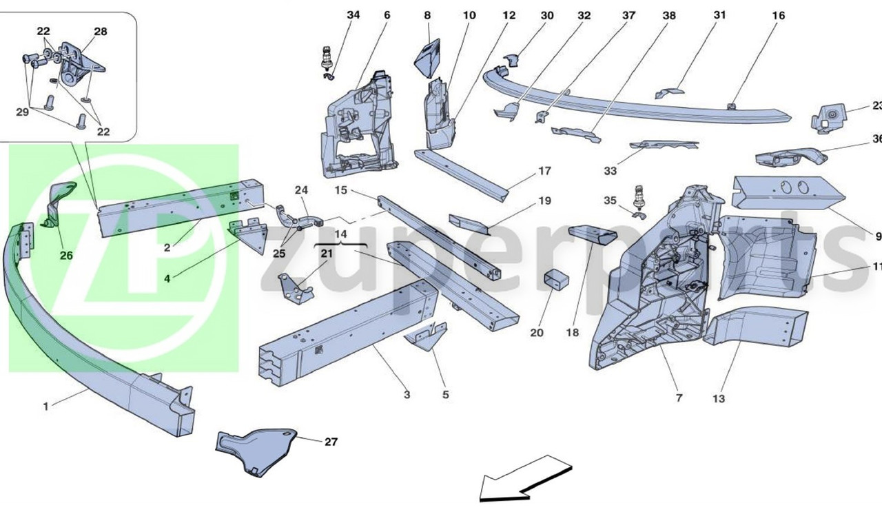 Ferrari 84652800, RH LUGGAGE COMPARTMENT TUB BRA | Zuperparts