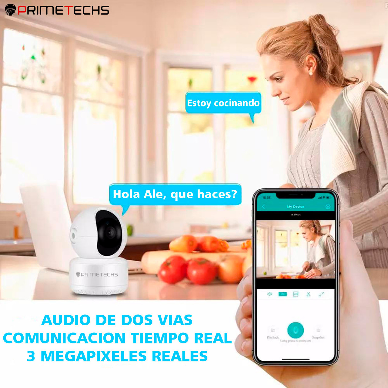 Cámara Primetechs Ip Wifi Pt 3 Megapíxeles Robot Interior Auto