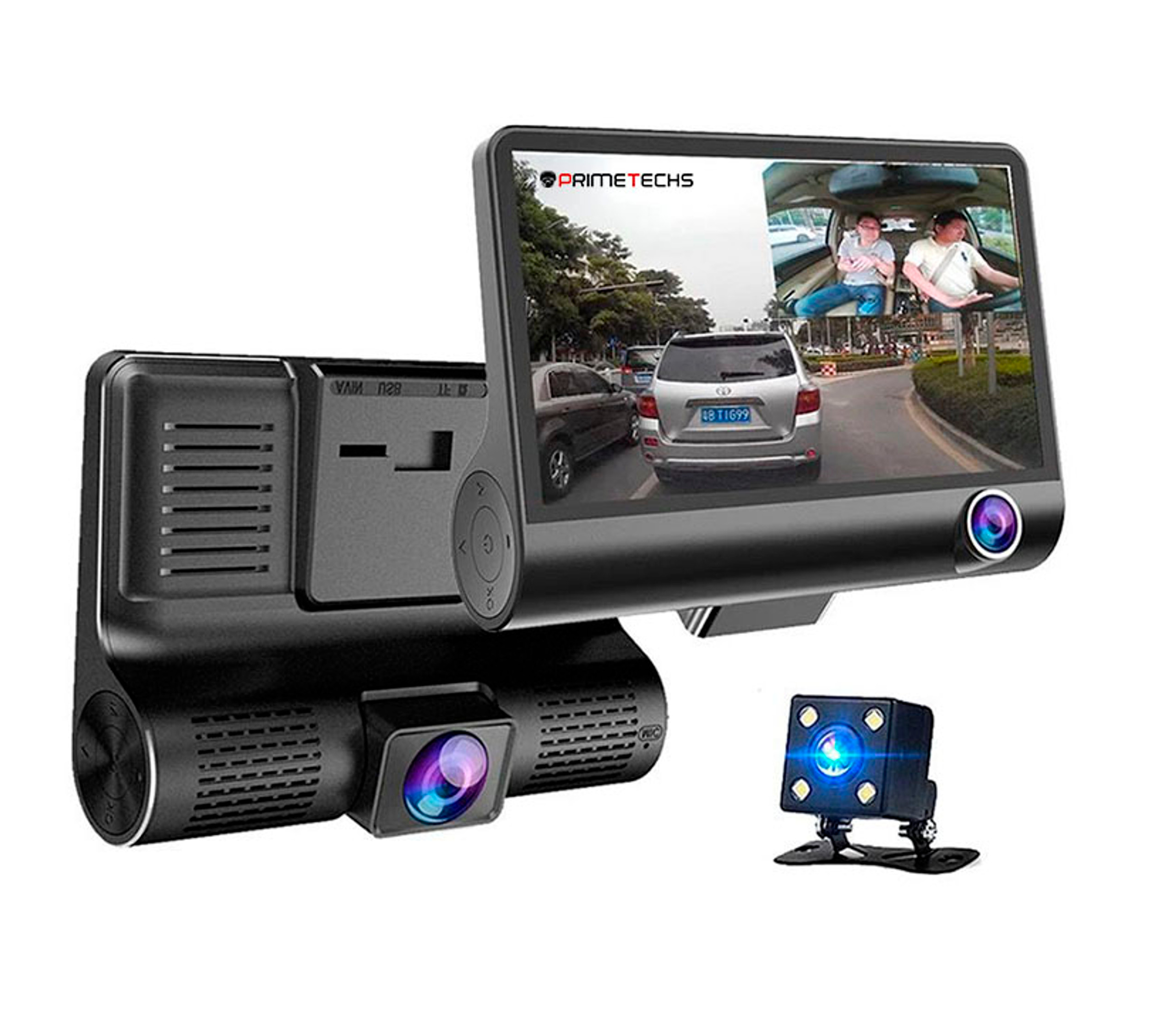 Dashcam Primetechs Cámara Para Automóvil De Tres Cámaras Interior