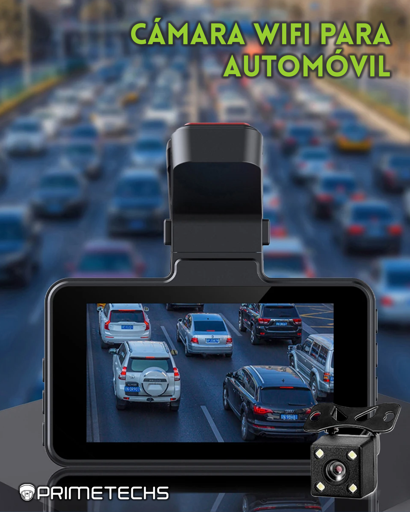 Dashcam Primetechs Cámara Para Automóvil Wifi De Dos Cámaras Frente