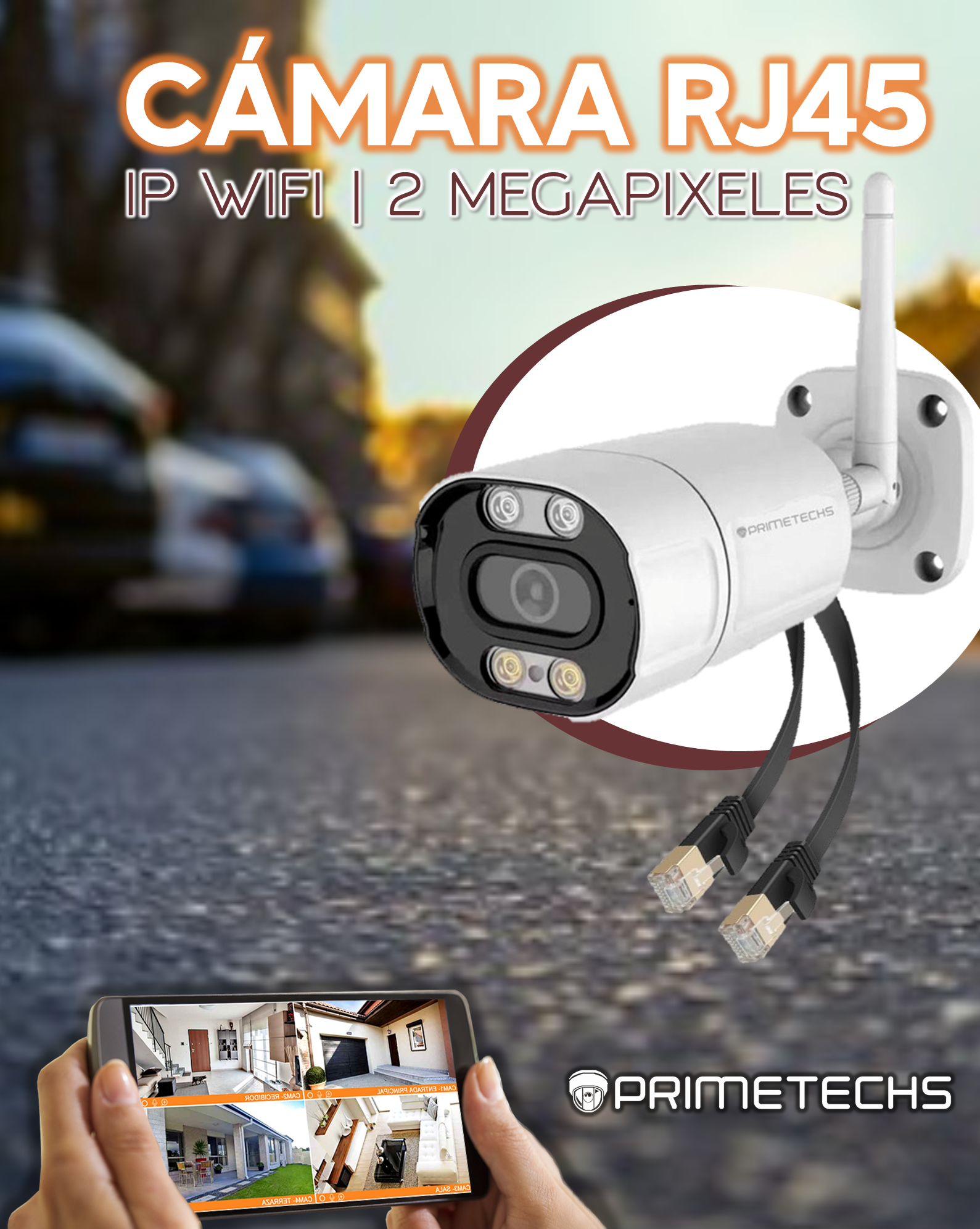Cámara Primetechs Ip Wifi Y Cable Lan Rj45 Bala 2 Megapixeles Para