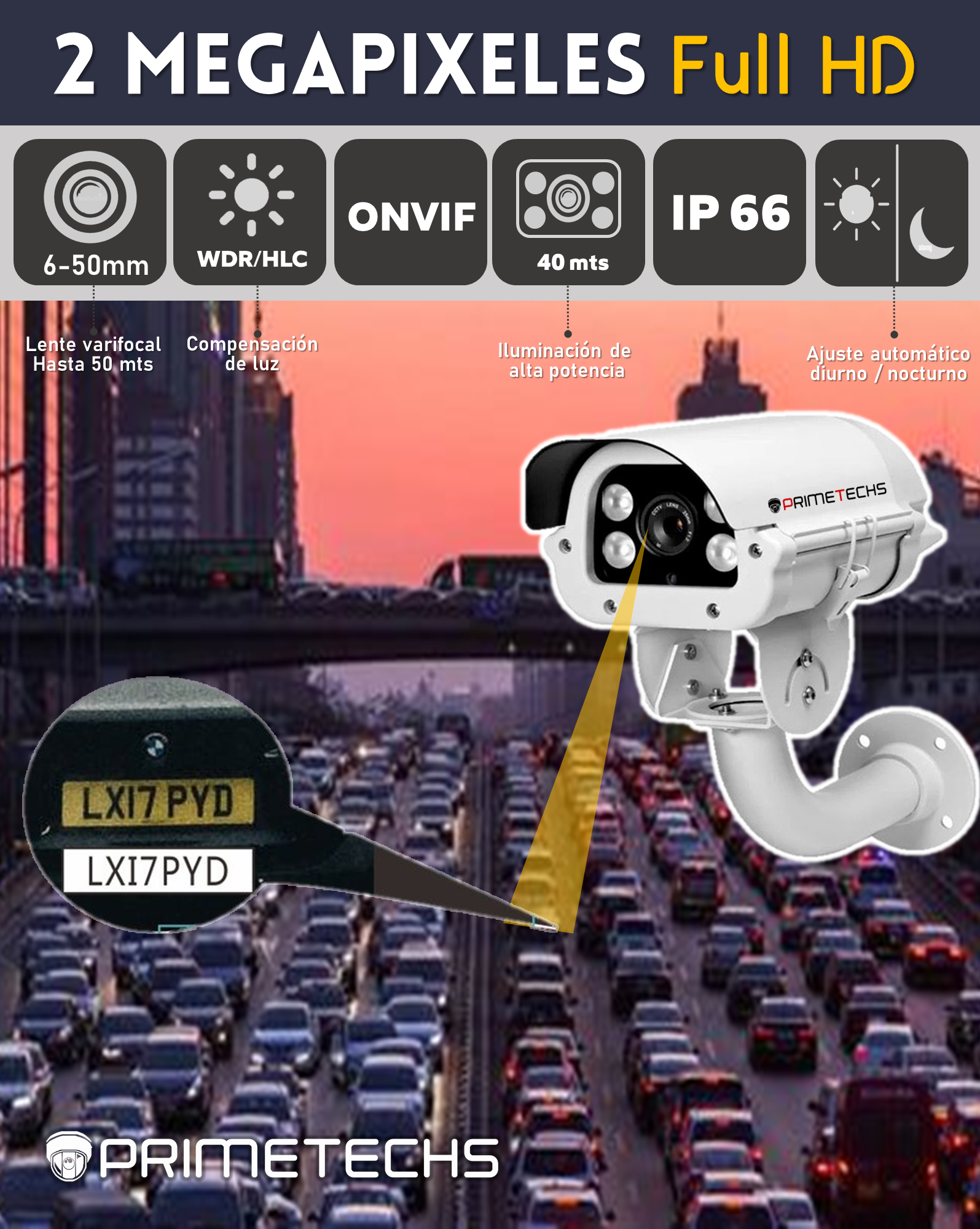 PRIMETECHS Cámara LPR visualización de placas o matrículas automotrices ...