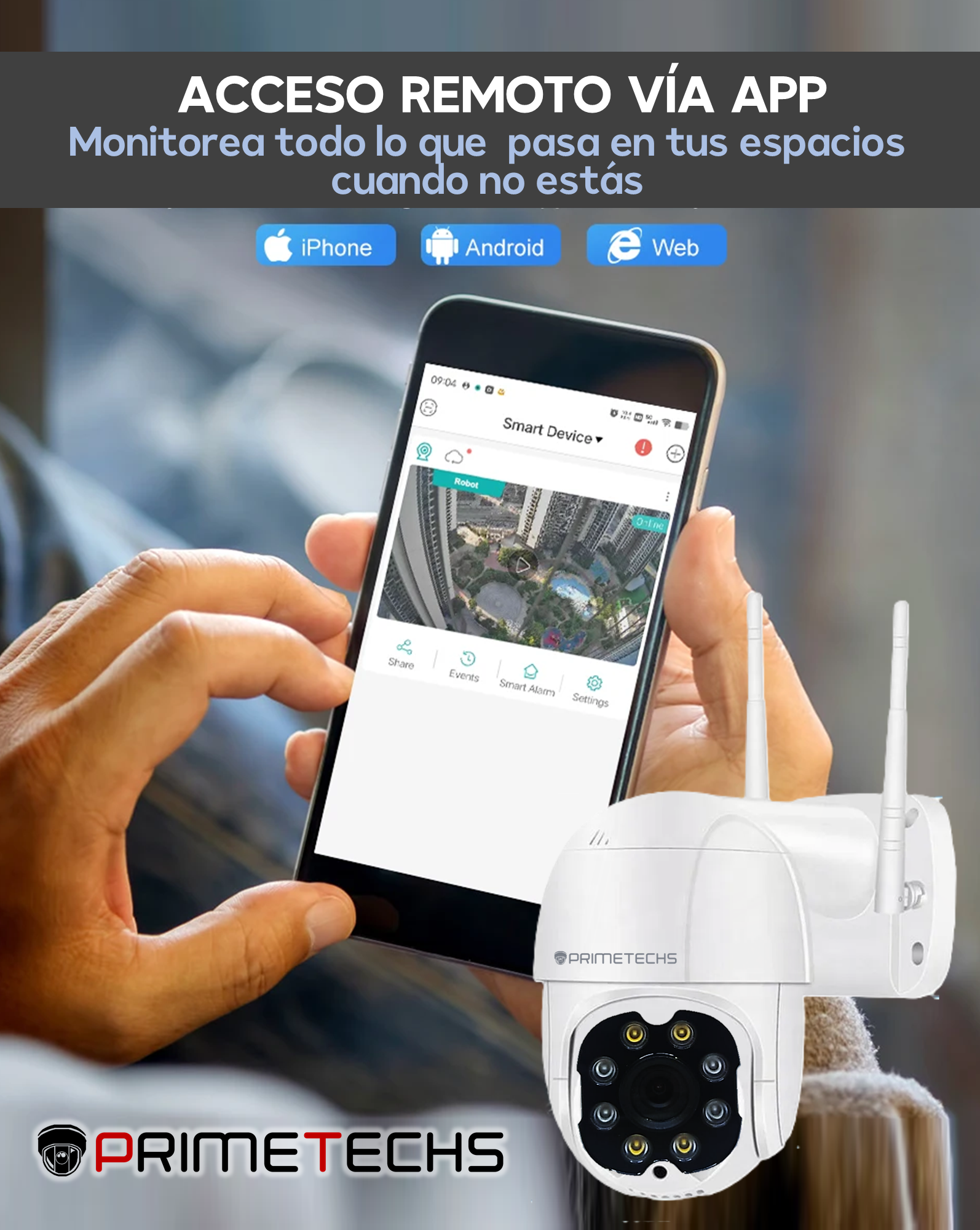 Cámara Primetechs Ip Wifi Y Cable Rj45 Lan Ptz 5mp Autotracking