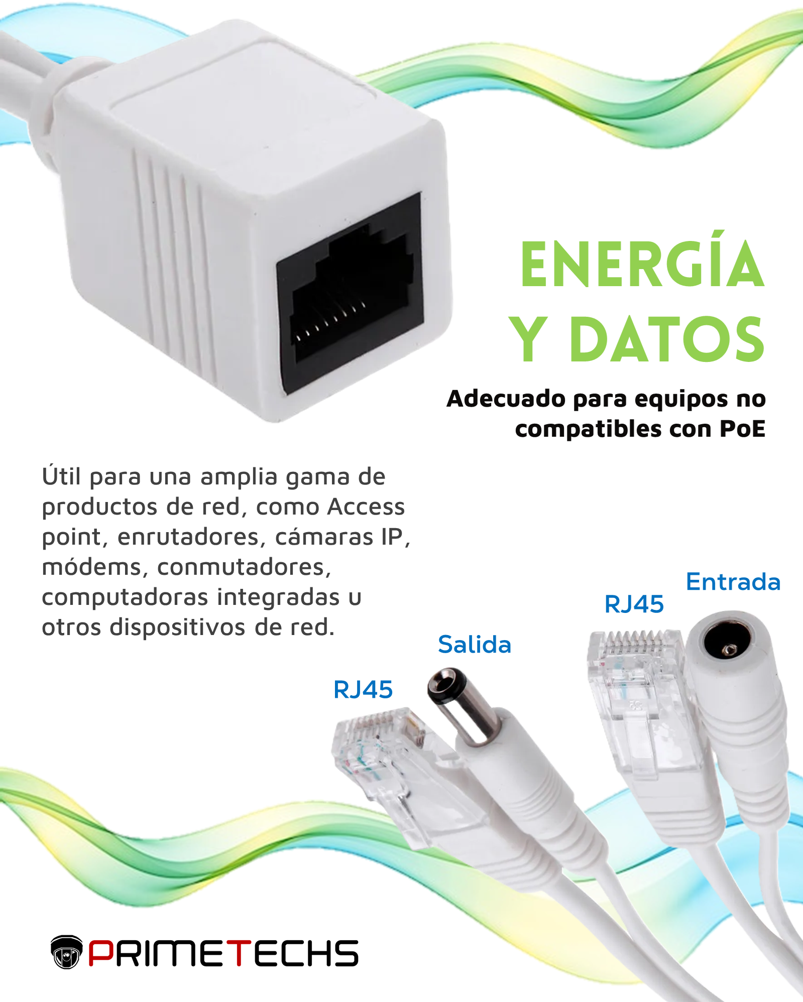 KIT(PAR) EXTENSOR ADAPTADOR ALIMENTACIÓN POE HASTA 50 MS, LAN 10/100 ...