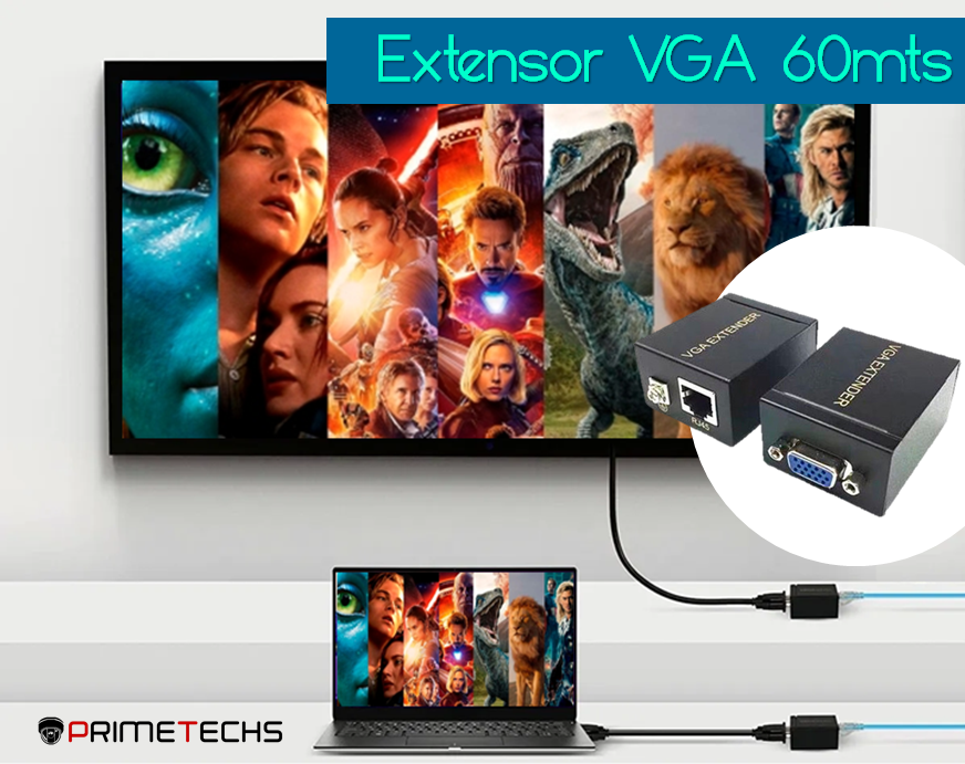 PRIMETECHS Extensor VGA de 60 metros sobre cable UTP