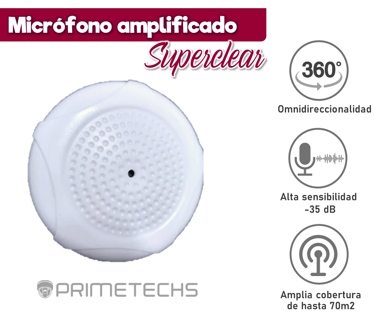 Primetech Micrófono Amplificado De Domo Superclear Para CCTV 70 M2