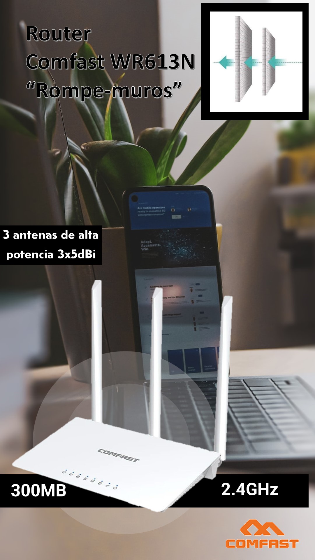 Router Comfast WR613N de 300MB 2.4 GHz , con 3 antenas de alta ...