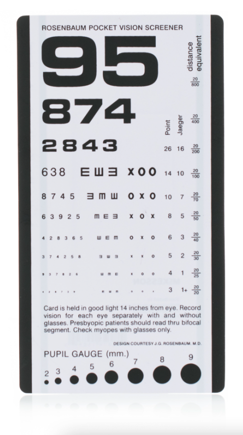 Pocket Eye Test Chart with 20/800 Distance No Sales Tax Cascade HealthCare