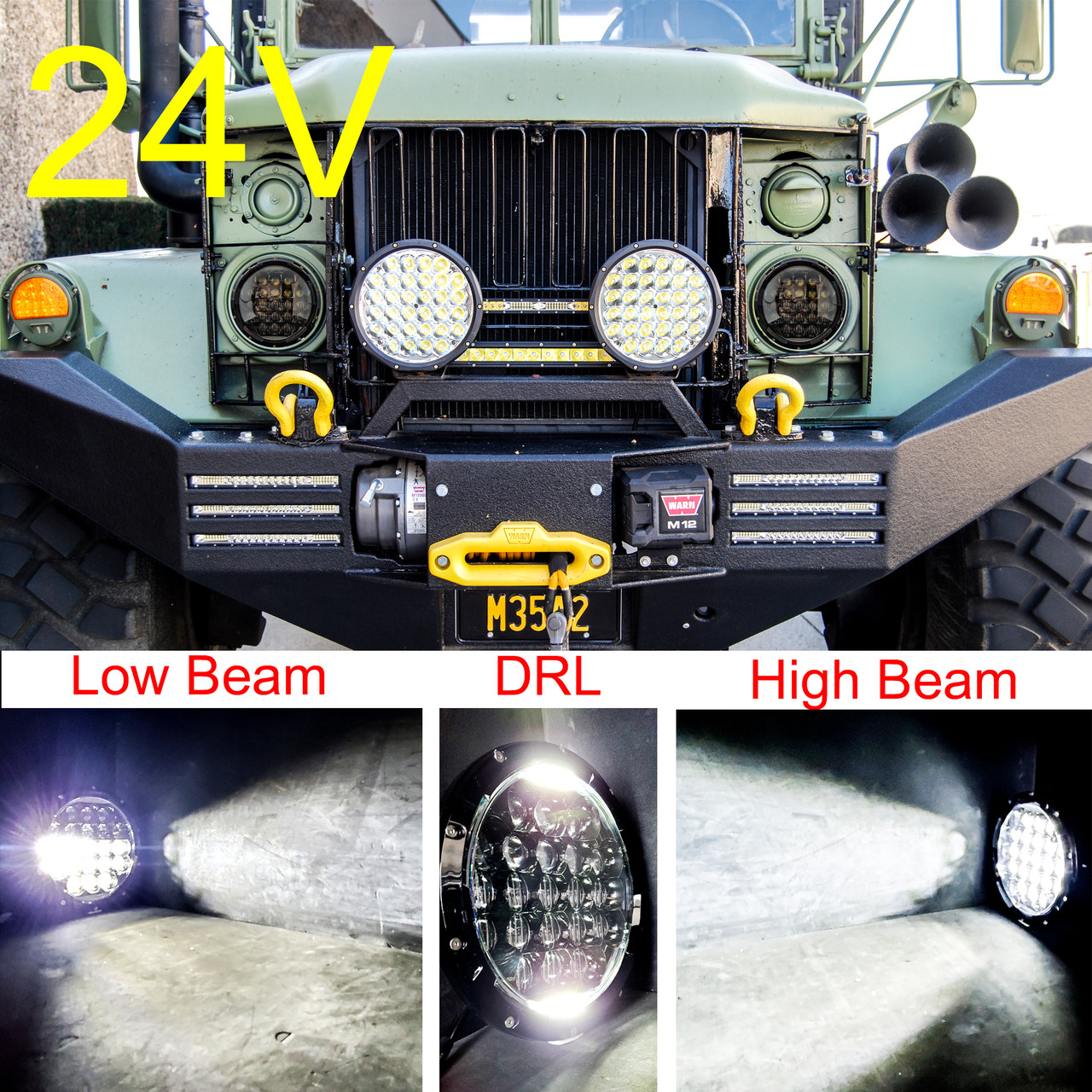 7" OZ-USA® 4D Optic High Output Military LED Headlight 24 volts M35a2 ...