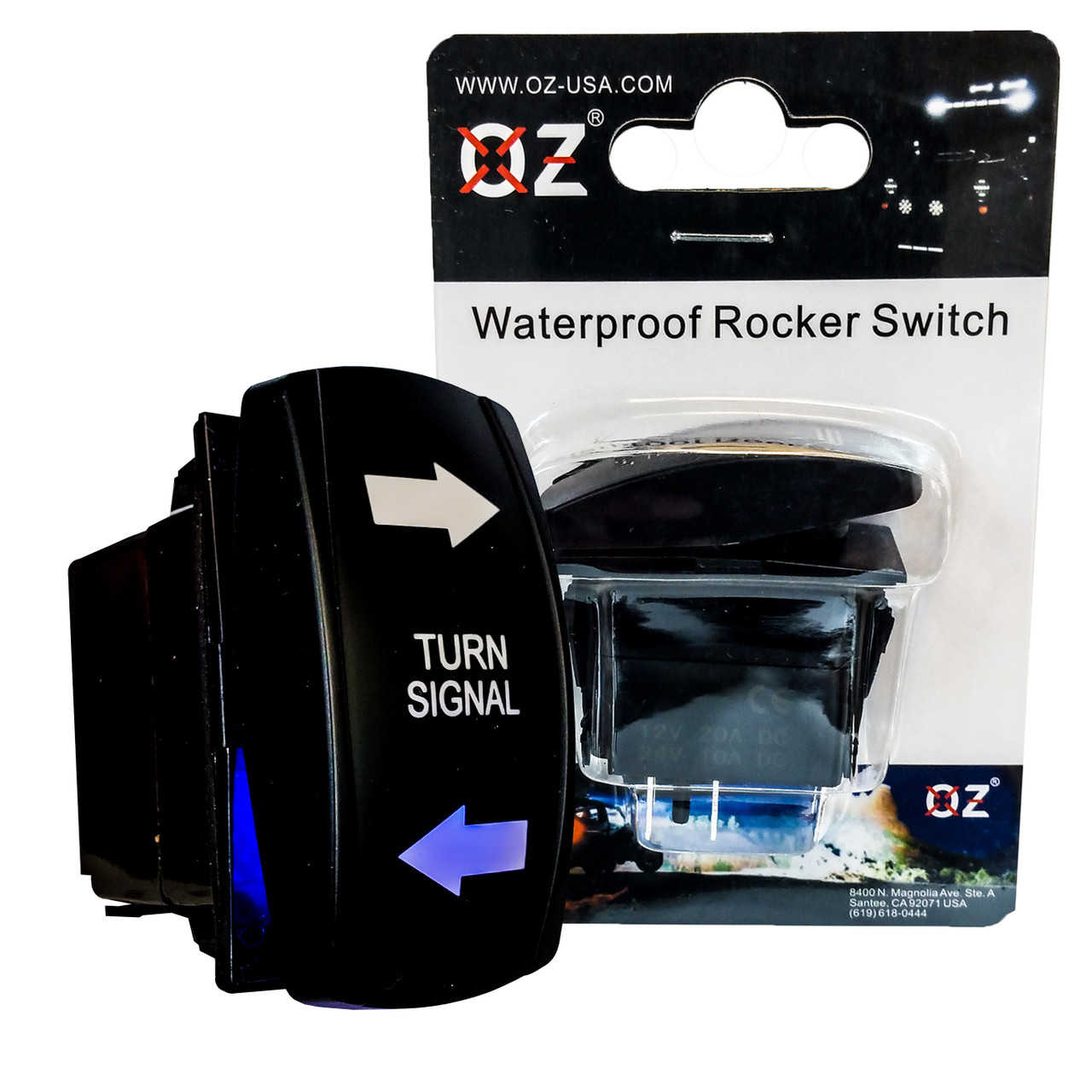 Turn Signal On/Off/On Rocker Switch 4-Pin Laser-Etched Blue LED Backlit ...