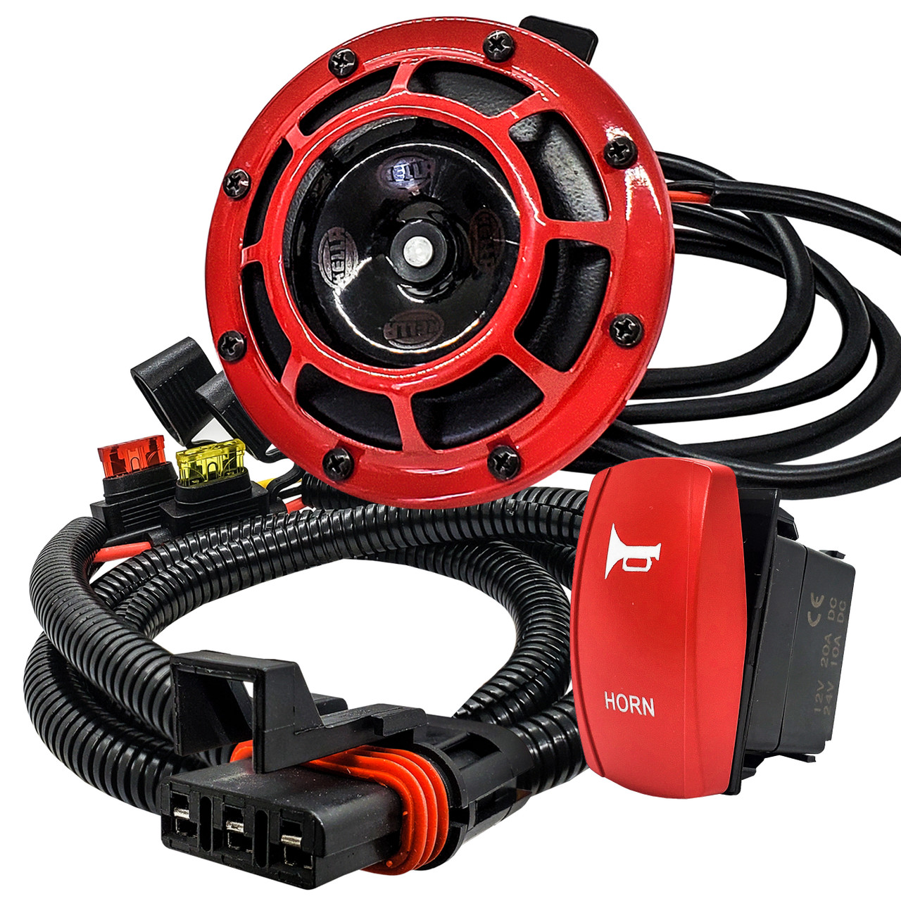 Hella Disc Horn Kit Plug & Play Pulse Power Busbar Wire Harness Fuse ...