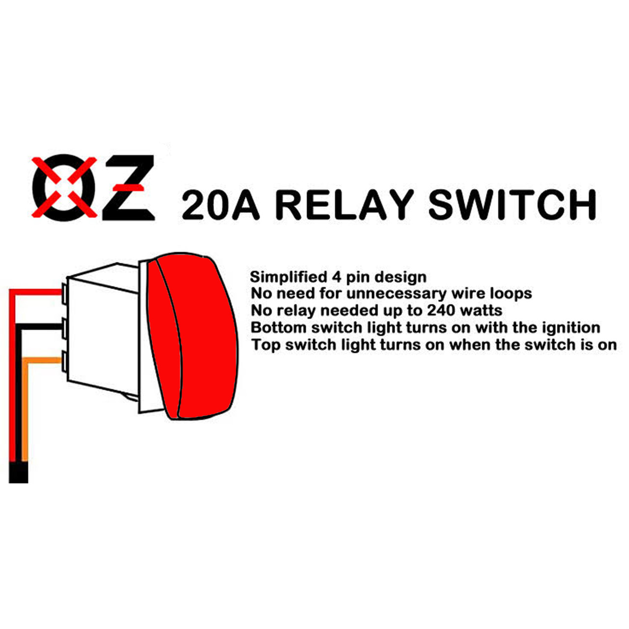 Spot Lights On/Off Red Rocker Switch 4-Pin Laser-Etched for UTV Polaris ...