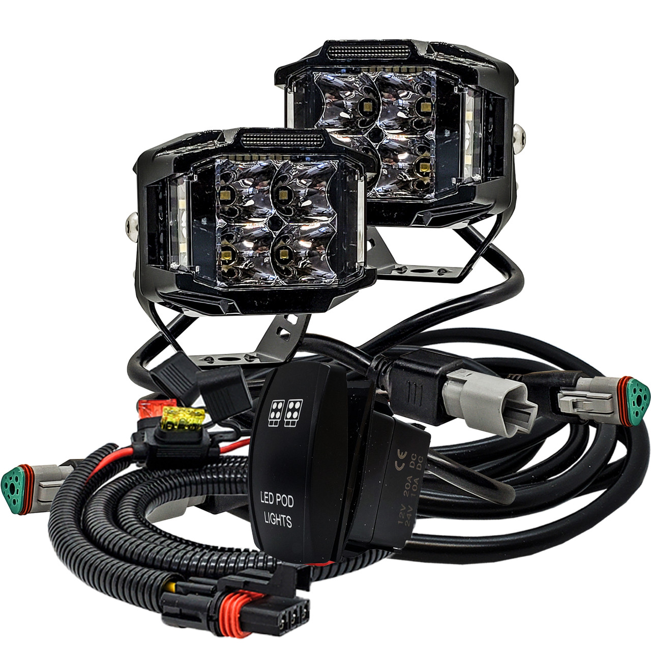 4 Pillar Mount 75w Side Emitting Led Pod Lights 180° Beam Pattern With