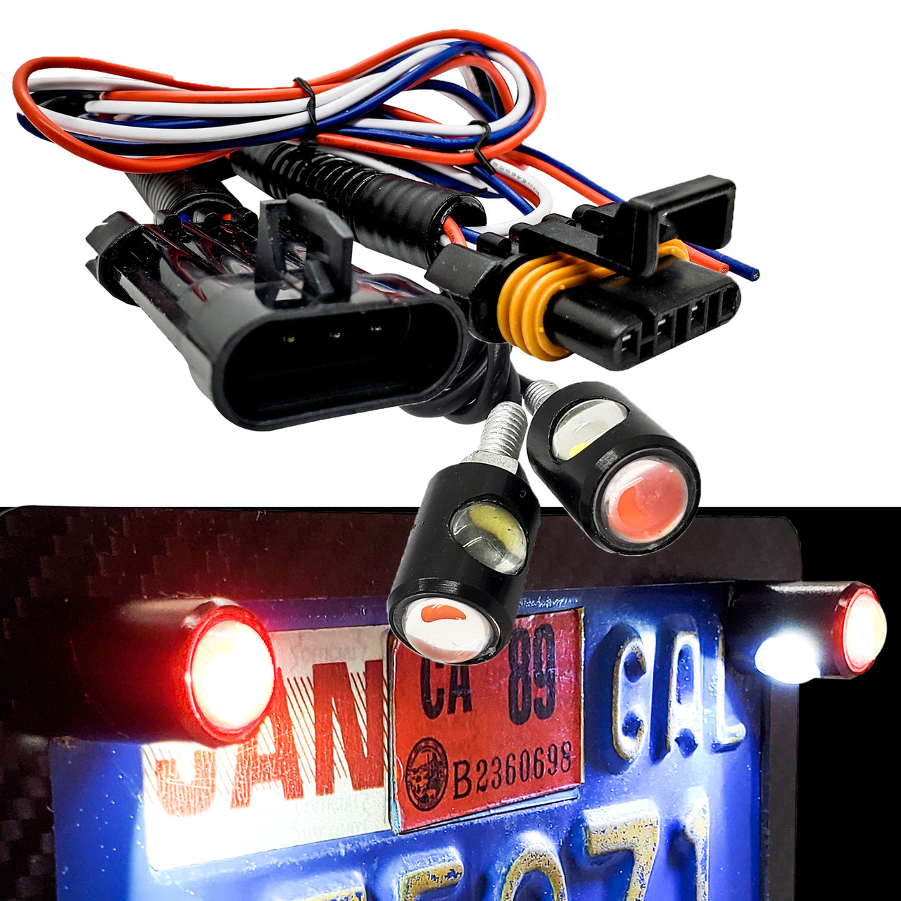 Dual LED Red White Tag Lights License Plate Bolts Third Brake Lights ...