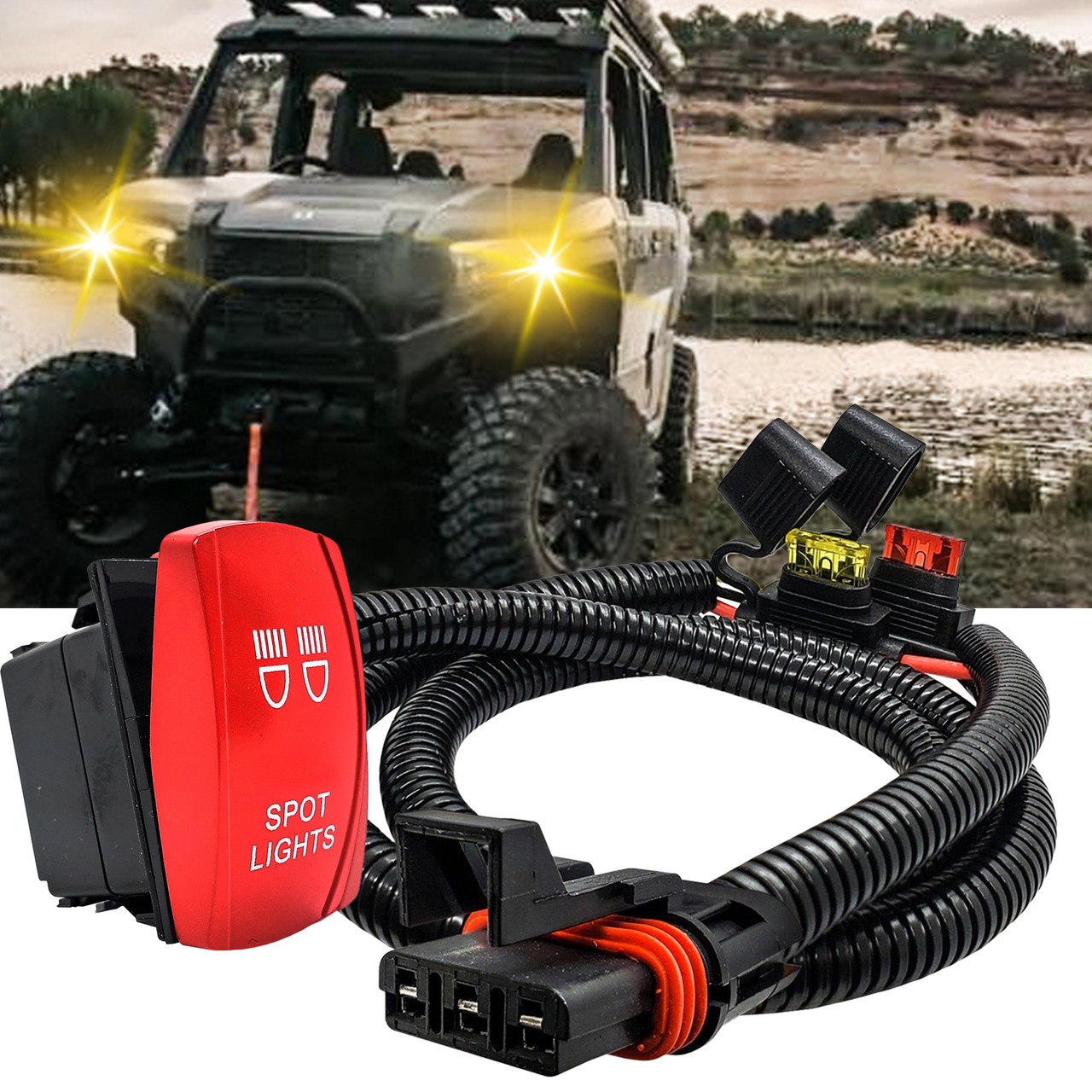 Spot Lights Laser Etched Onoff Red Rocker Switch With Pulse Power Bus