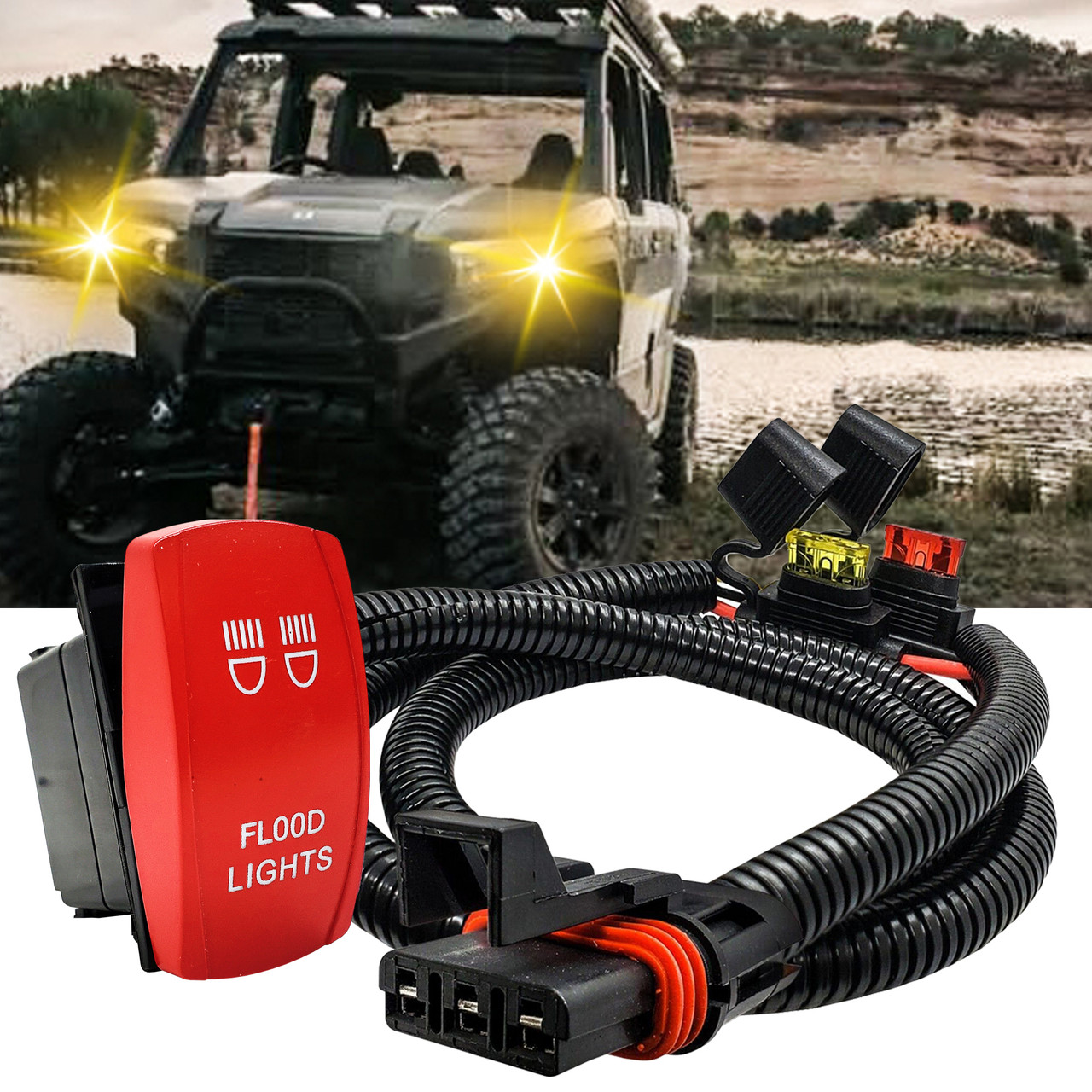 Flood Lights Laser Etched Onoff Red Rocker Switch With Pulse Power Bus