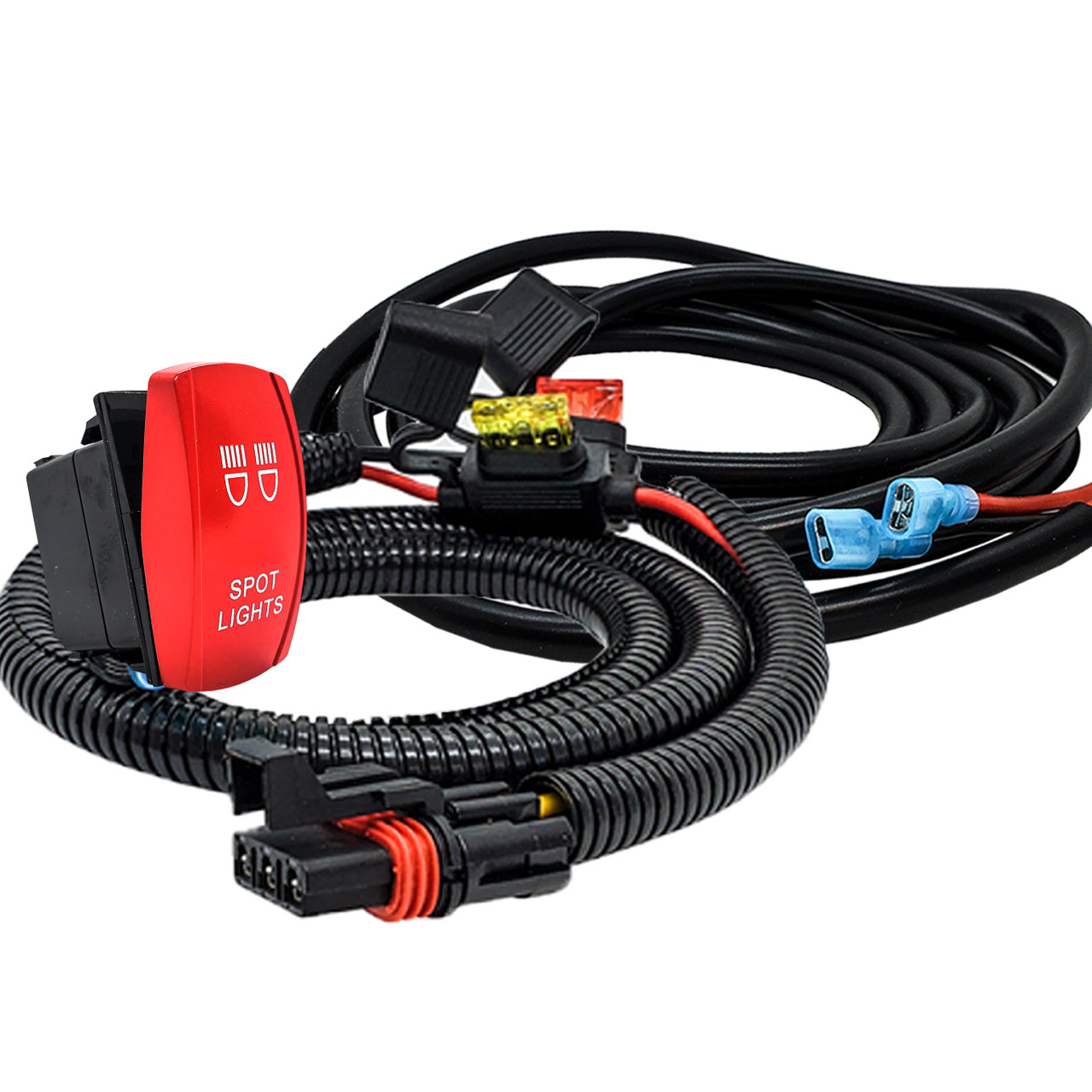 10 Pulse Power Bus Bar Plug Wire Harness Spot Lights Onoff Red Rocker