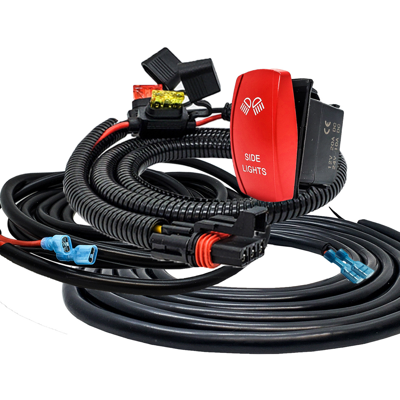 10' Split-Wire Power Busbar Plug Harness with Side Lights On/Off Red ...