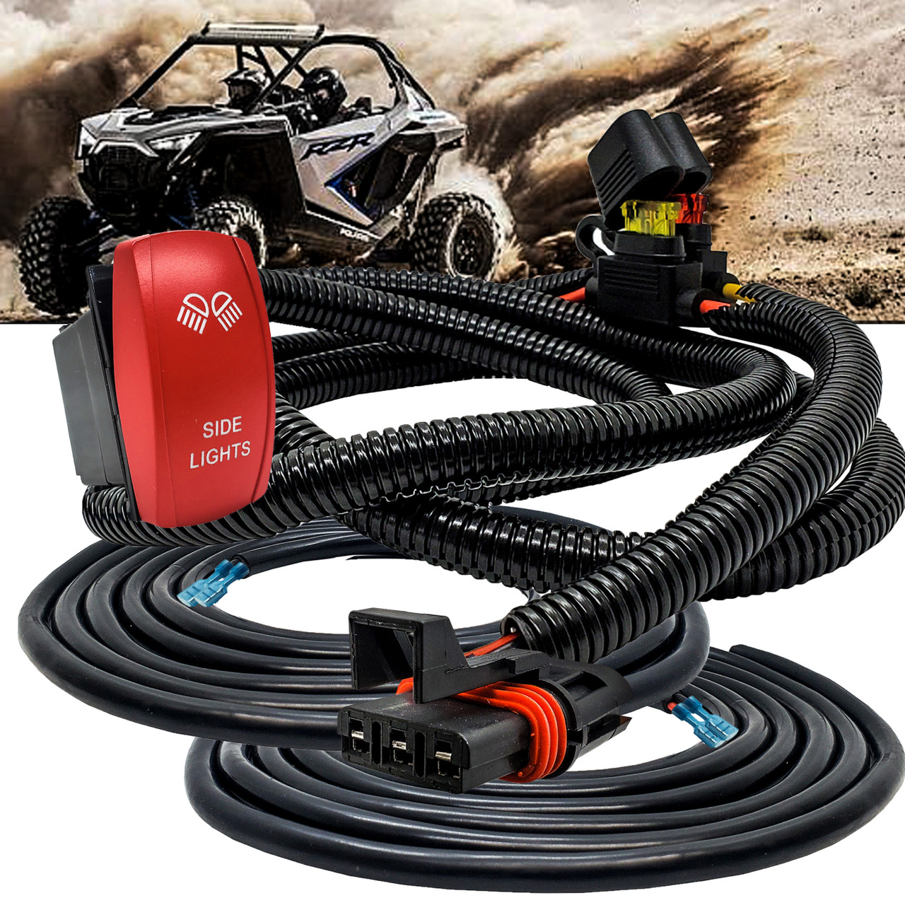 10' Split-Wire Power Busbar Plug Harness with Side Lights On/Off Red ...