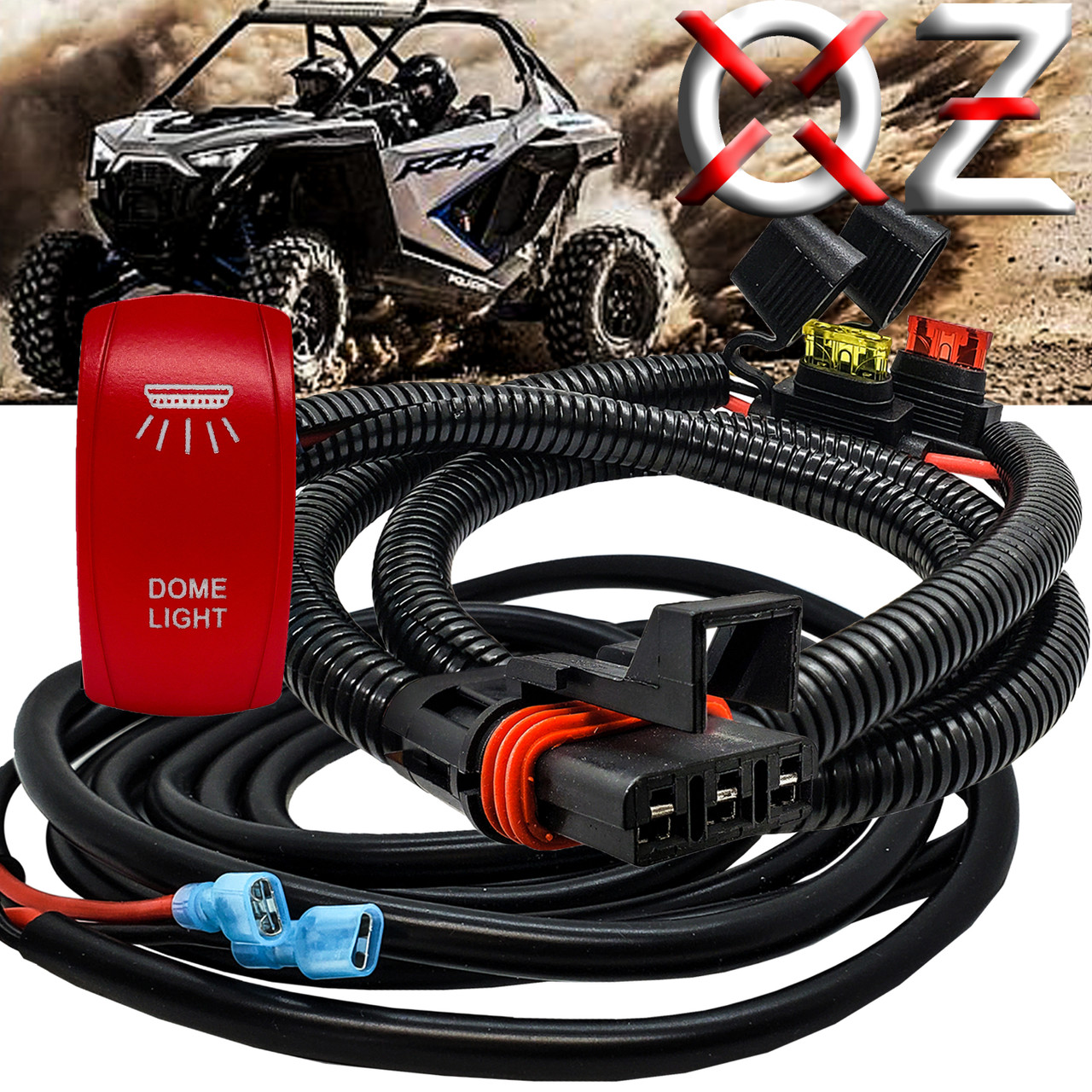 10' Power Busbar Plug Wire Harness with Dome Lights On/Off Red Rocker ...