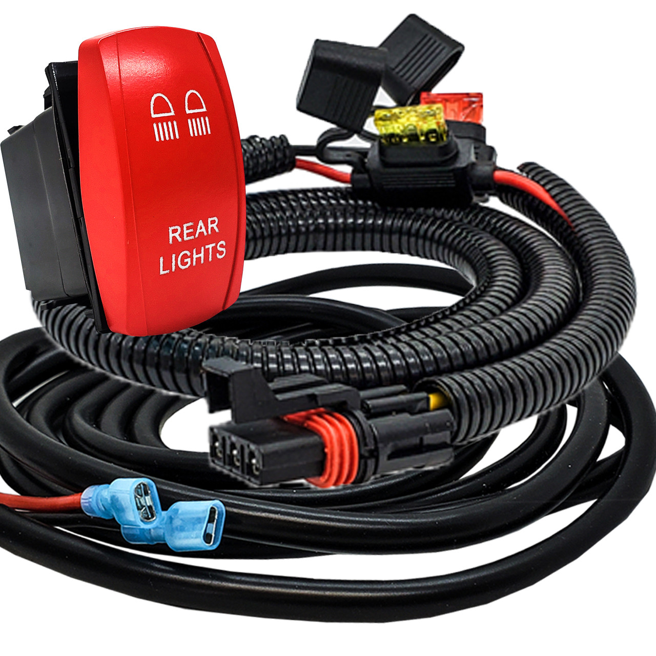 10 Pulse Power Busbar Plug Wire Harness With Rear Lights Onoff Red