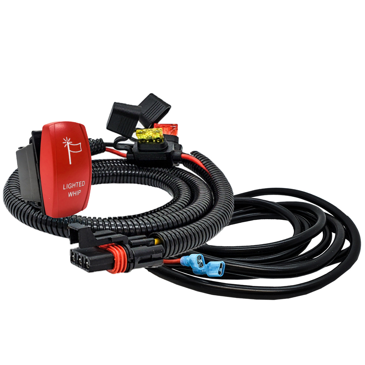 10 Pulse Power Busbar Plug Wire Harness With Lighted Whip Onoff Red