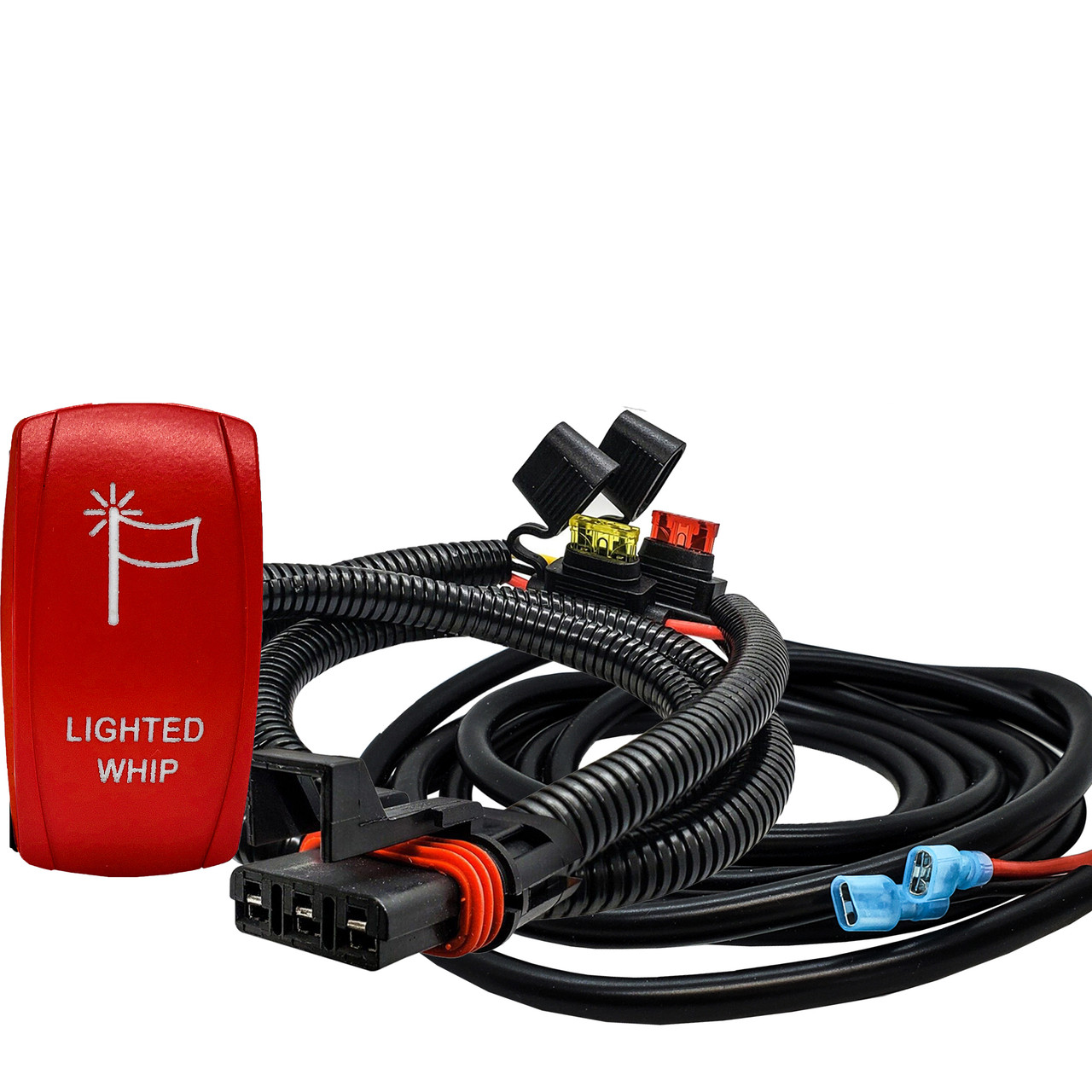 10 Pulse Power Busbar Plug Wire Harness With Lighted Whip Onoff Red