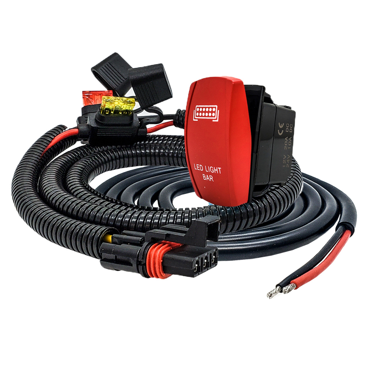 10 Pulse Power Busbar Plug Wire Harness With Led Lightbar Onoff Red