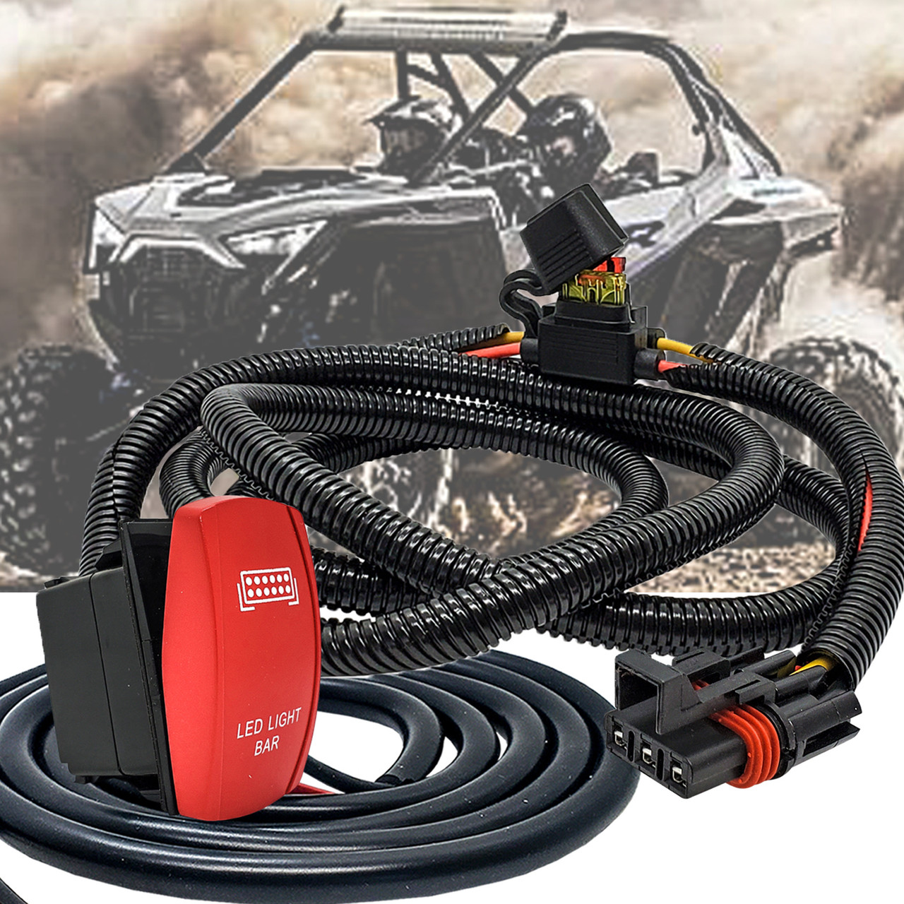 10 Pulse Power Busbar Plug Wire Harness With Led Lightbar Onoff Red