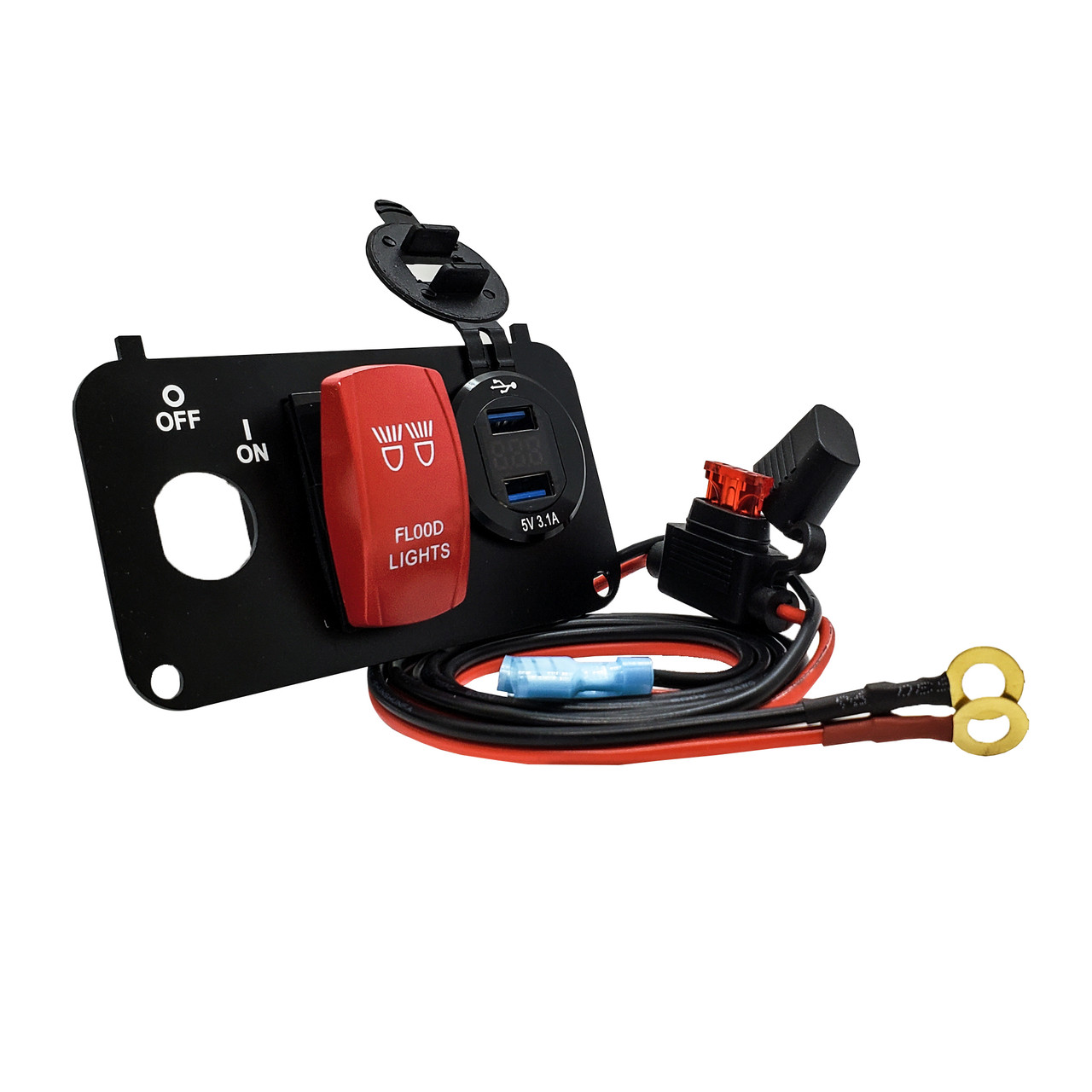 Golf Cart Key Switch Plate Flood Lights On/Off Red Rocker Switch with ...