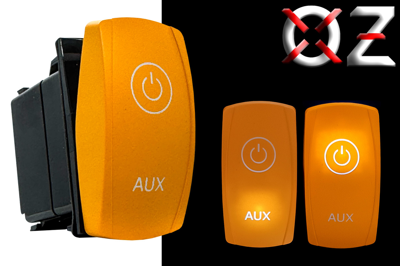 AUX On/Off Yellow Rocker Switch – 4-Pin Laser-Etched White LED Backlit ...