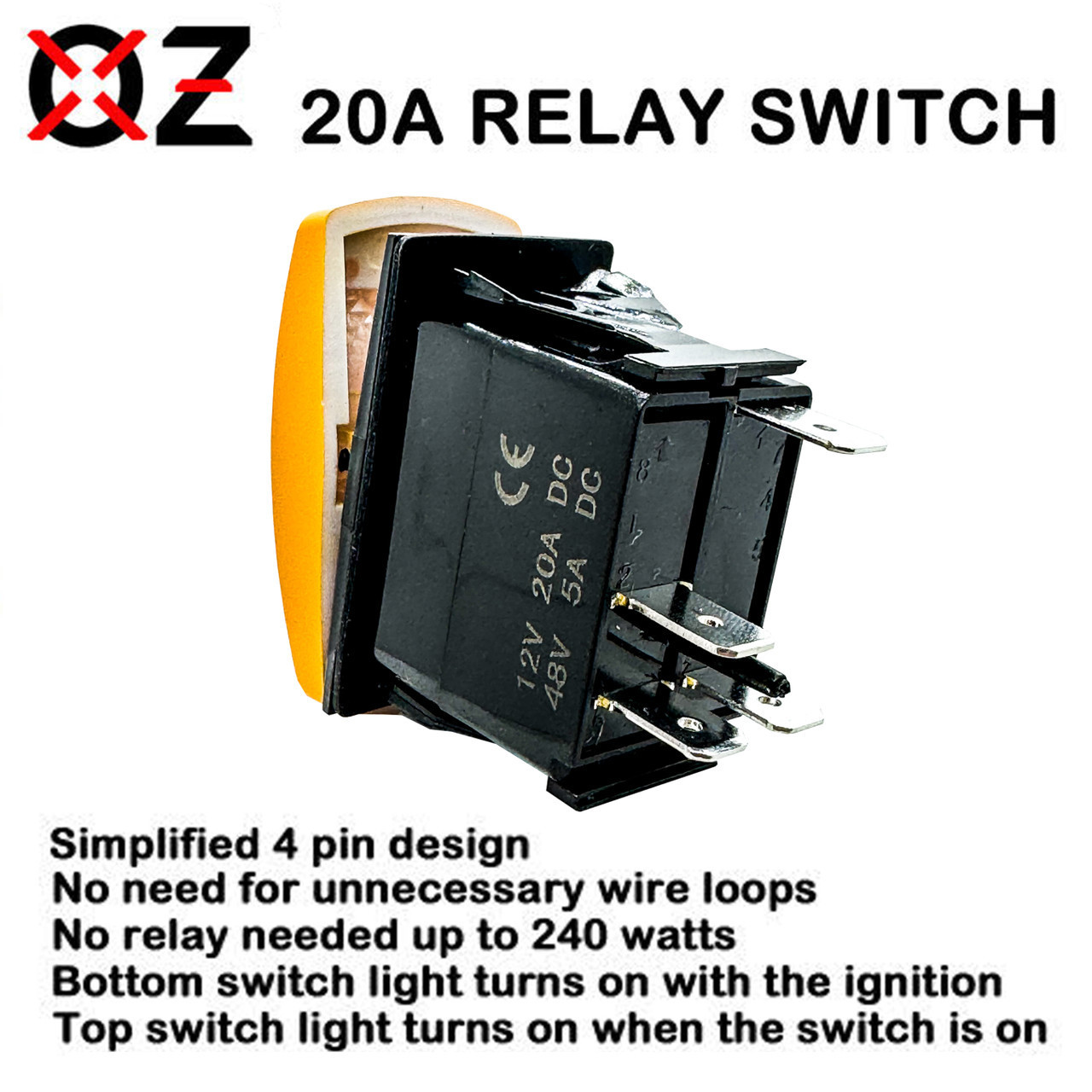 Laser Lights On/Off Yellow Rocker Switch – 4-Pin Laser-Etched White LED ...