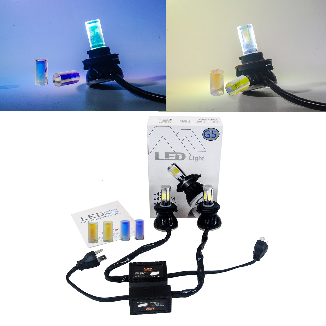 H4 Hi/Lo Automotive LED Headlight Kit by OZ-USA® 40W 4-Sided LED Dual ...