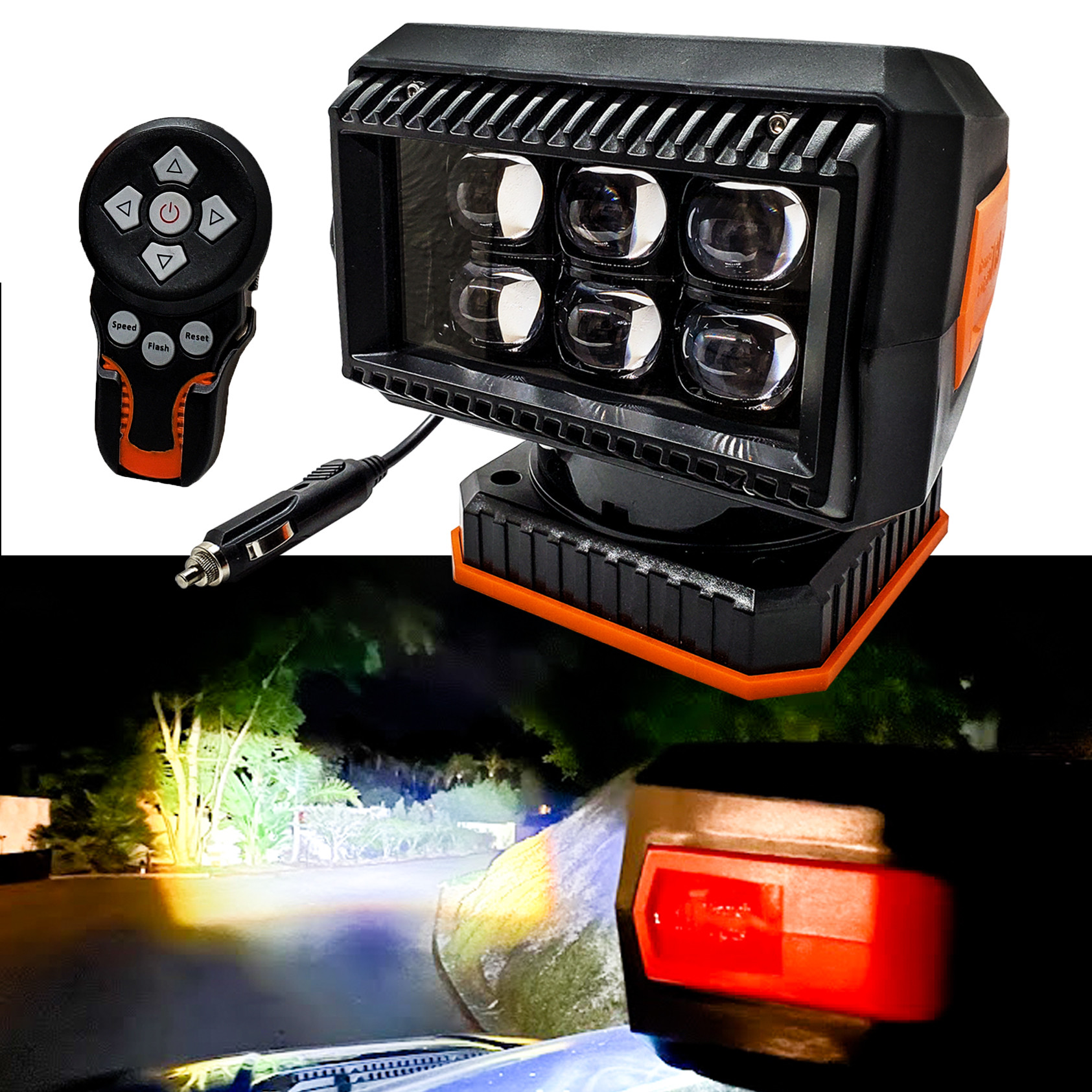 360° LED Searchlight Rotating Spotlight Wireless Remote Control Lighter ...