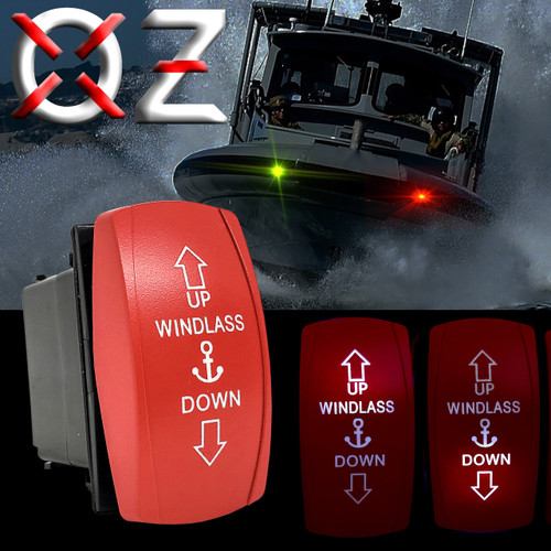 Windlass Up/Down Momentary Red Rocker Switch 4-Pin with Carbon Fiber ...