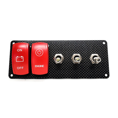 Carbon Fiber Ignition Switch Panel Engine Start Battery Cut On/Off Red ...