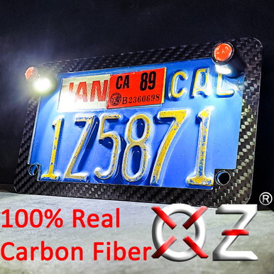 Carbon Fiber License Plate Frame with Dual White LED Tag Lights & Red ...
